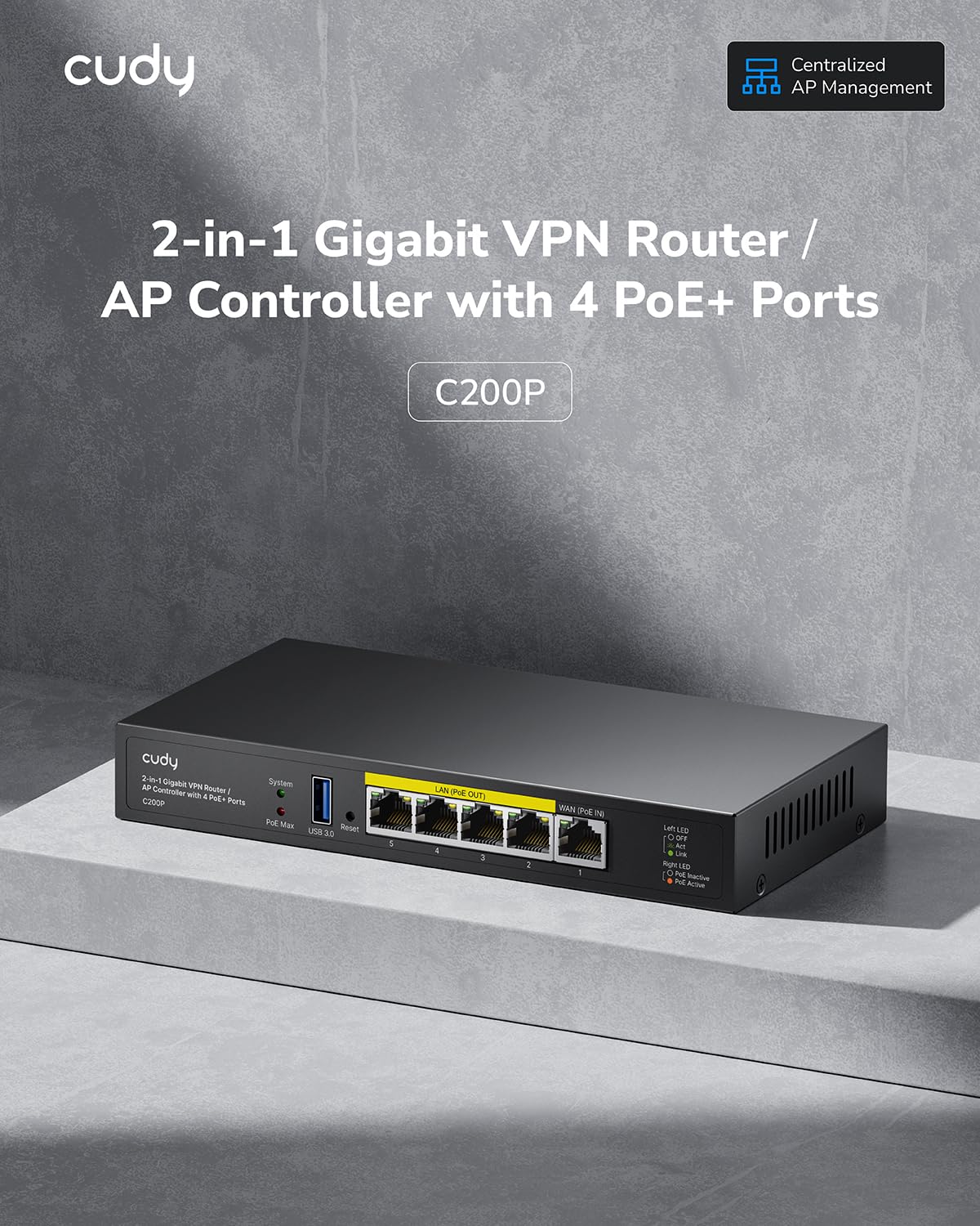 Cudy C200P Hardware AP Controller and VPN Router, PoE or DC Powered ...
